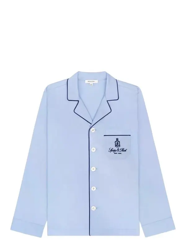 SPORTY & RICH Embroidered-pocket Long-sleeve Shirt - Blue