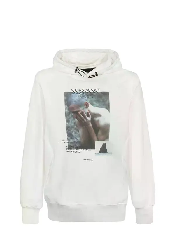 ISO.POETISM Graphic Print Cotton Hoodie - White