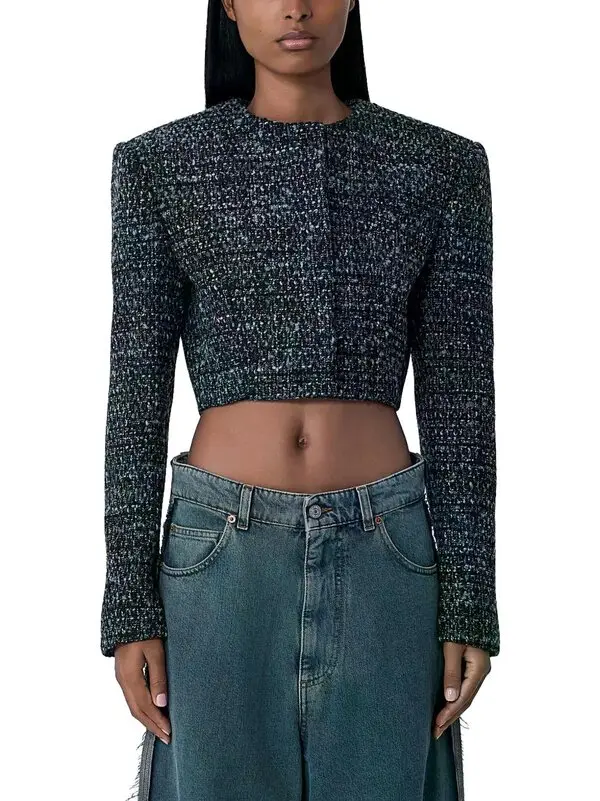 DIESEL Tweed Cropped Jacket - Black
