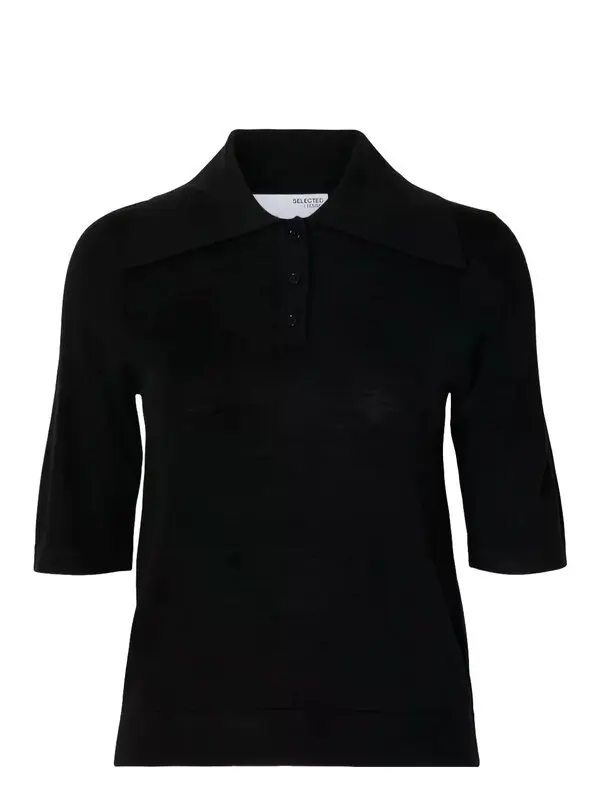 SELECTED Collared Polo Shirt - Black