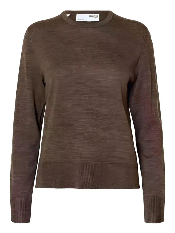 SELECTED Round-neck Wool Sweater - Brown