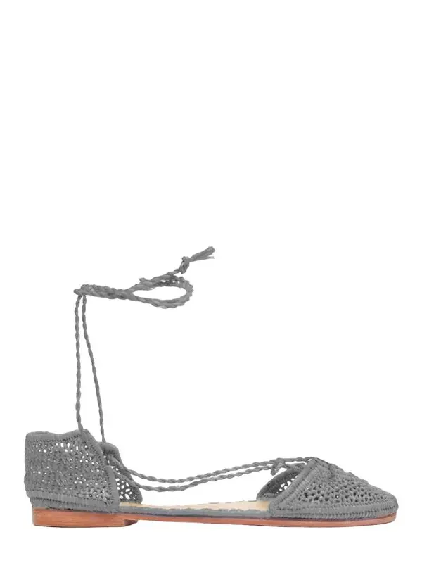 SLO_HAND_MADE Woven Raffia Flat Pumps - Grey