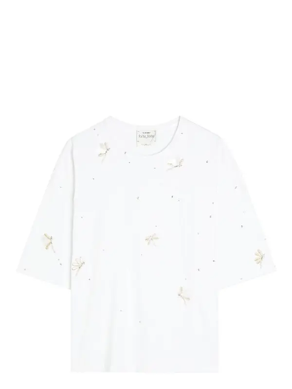 FORTE_FORTE Embellished Cotton T-shirt - White