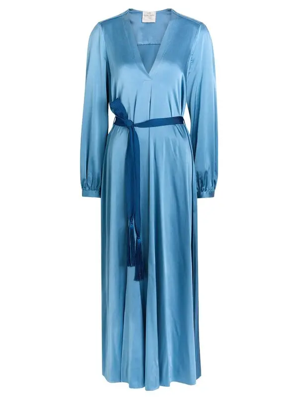 FORTE_FORTE Belted Silk-satin Midi Dress - Blue