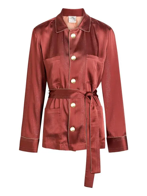FORTE_FORTE Metallic Satin Shirt Jacket - Burgundy