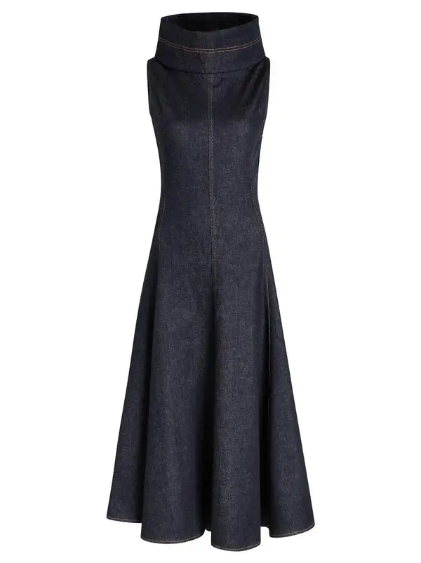 Jacquemus La Triangle De-nîmes Panelled Midi Dress - Navy