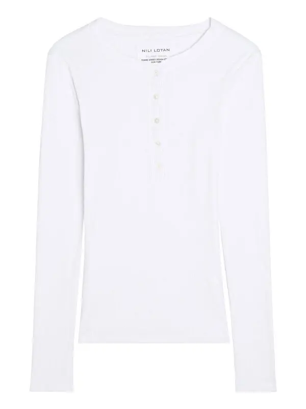 NILI LOTAN Jordan Henley Ribbed Top - White