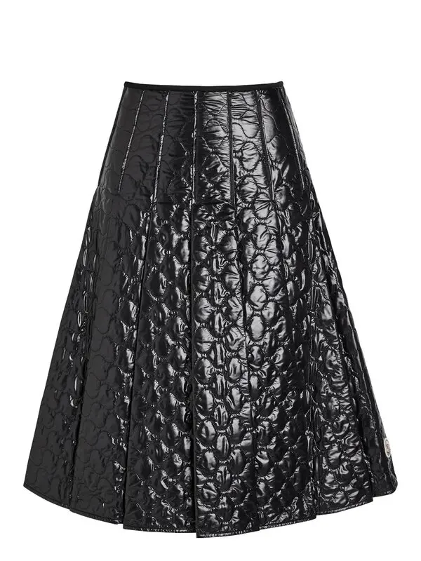 Moncler Quilted Pleated Shell Midi Skirt - Black