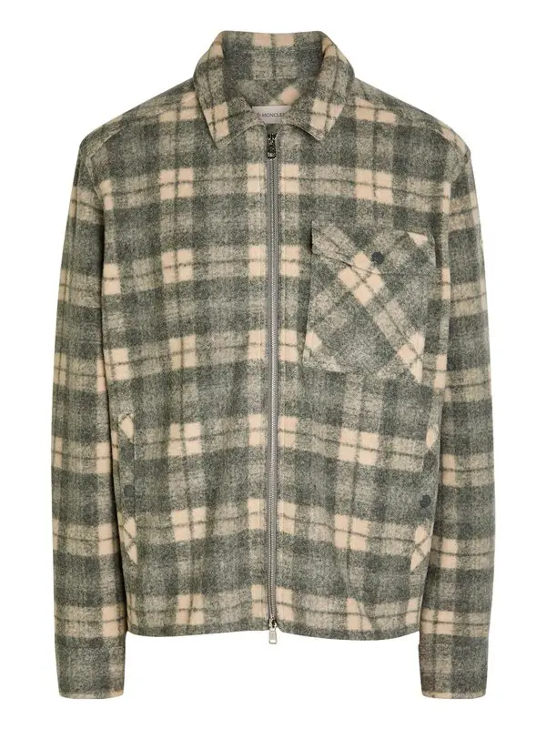 Moncler Logo Checked-intarsia Felt Overshirt - Grey