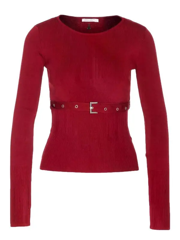 Patrizia Pepe Ribbed Belt-detail Sweater - Red