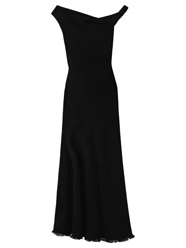 THE ROW Violetta Asymmetric Silk-tweed Midi Dress - Black