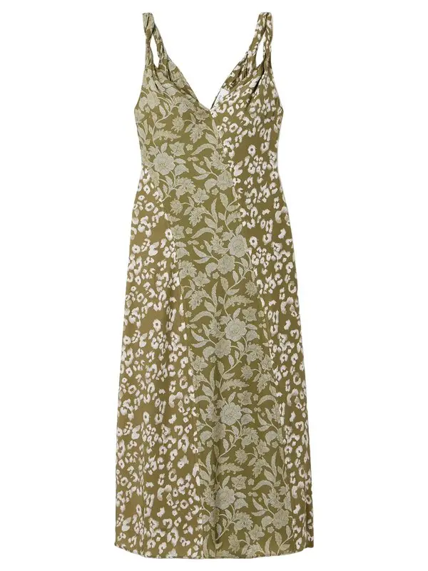 LA LIGNE Printed Silk-charmeuse Midi Dress - Green