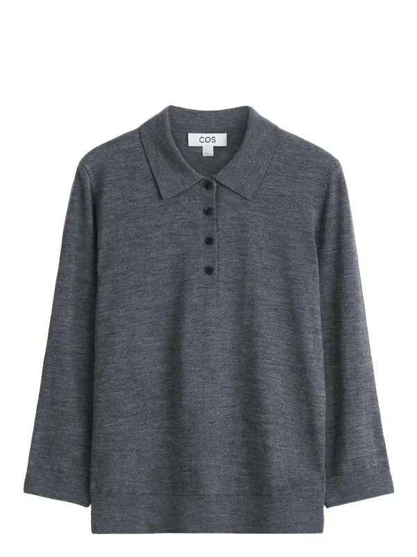 Cos Merino Wool Polo Sweater - Gray