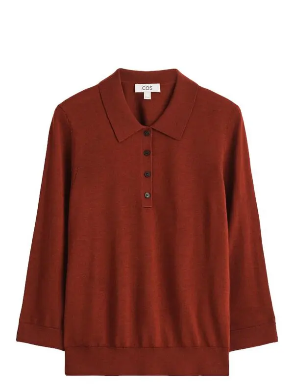 Cos Merino Wool Polo Sweater - Red