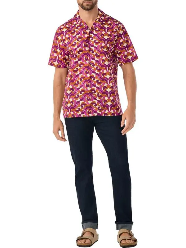 Mr Turk Felix Short Sleeve Printed Button-up Shirt - Purple Multi