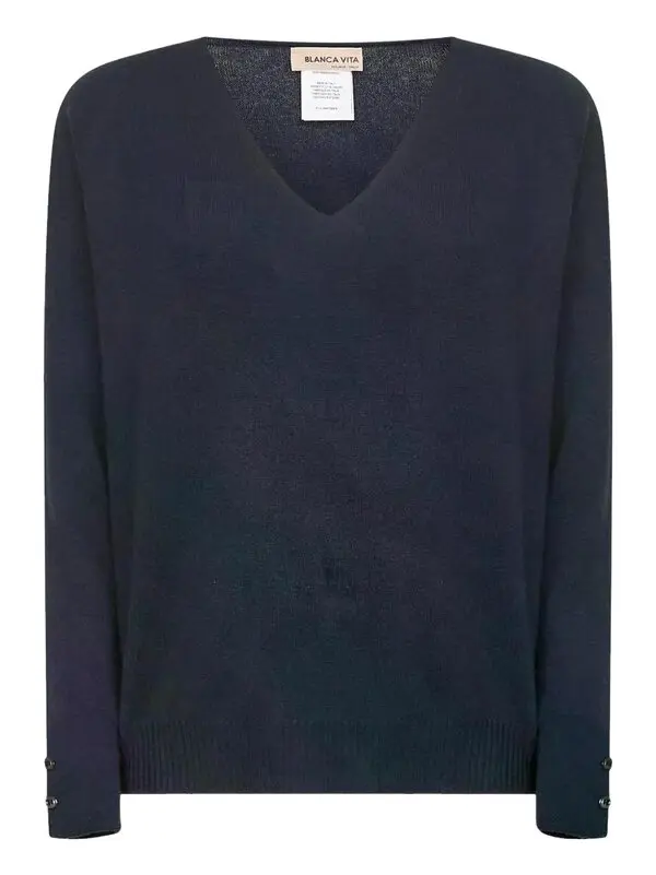BLANCA VITA V-neck Fine Knit Jumper - Blue
