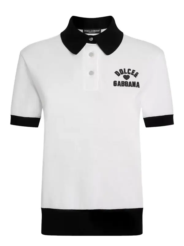 Dolce & Gabbana Logo-embroidered Cotton Polo Top - White