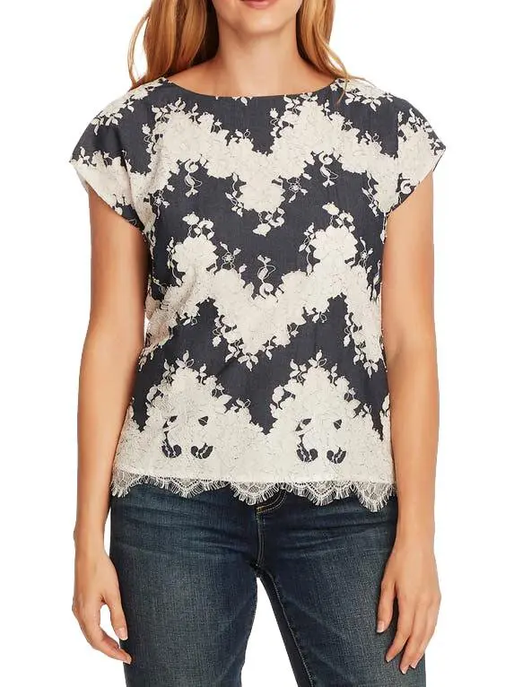 Vince Camuto Mixed Media Lace Top - Caviar