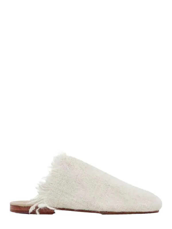 THIBAULT VAN DER STRAETE Frayed Alpaca Leather Flat Mules - White