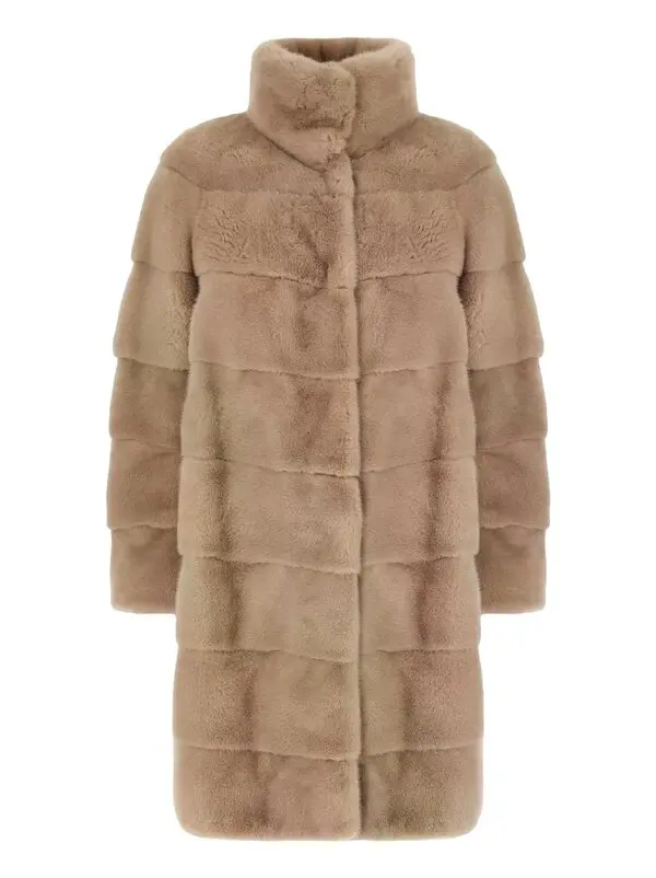 OLIVIA V Horizontal-panel Fur Coat - Brown
