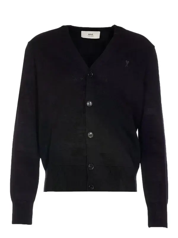 Ami Buttoned V-neck Cardigan - Black
