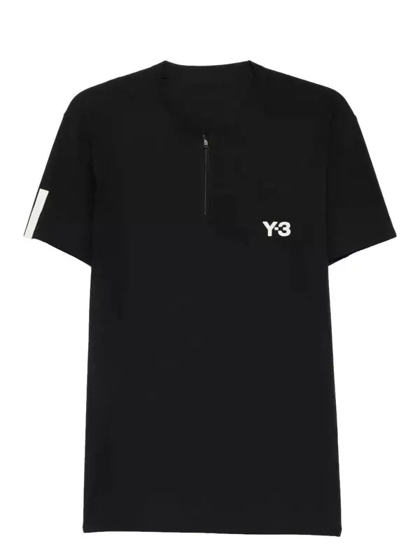 Y3 Zip-neck Panelled T-shirt - Black