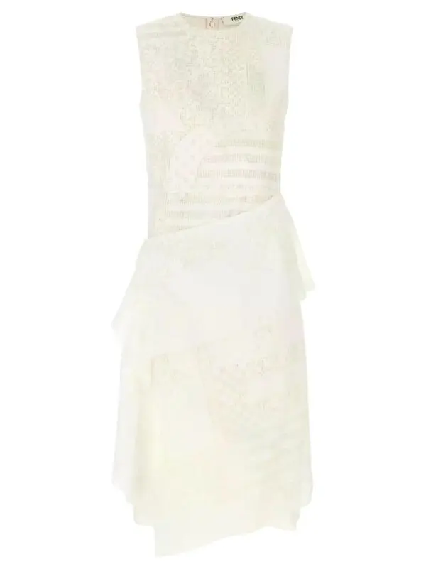 Fendi Lace-paneled Midi Dress - White