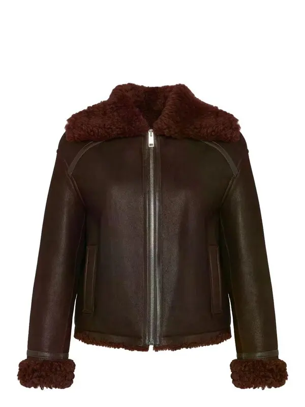 YVES SALOMON Shearling-collared Zip-front Jacket - Brown