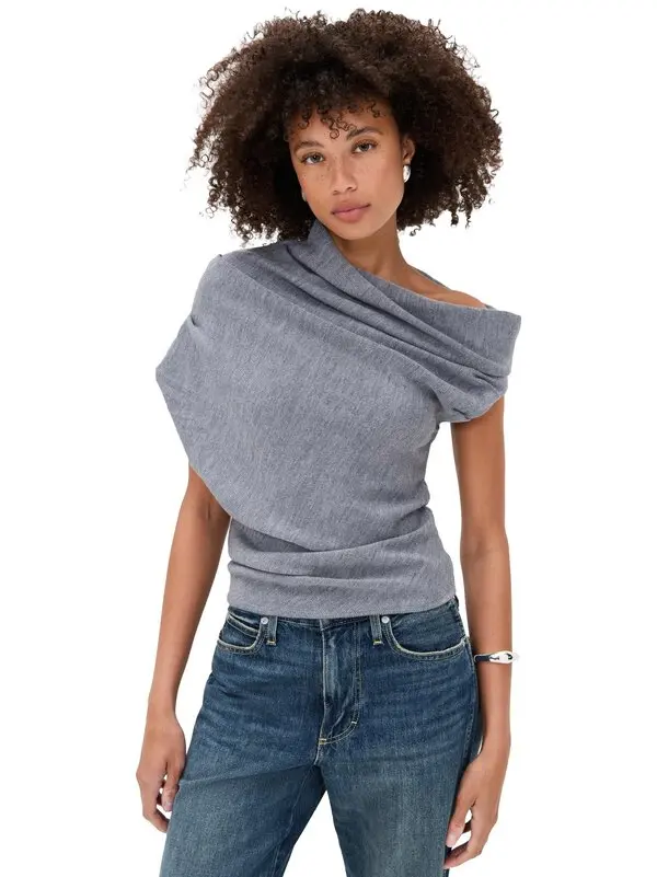 Staud Mabel Off-shoulder Wool Sweater - Heather Grey