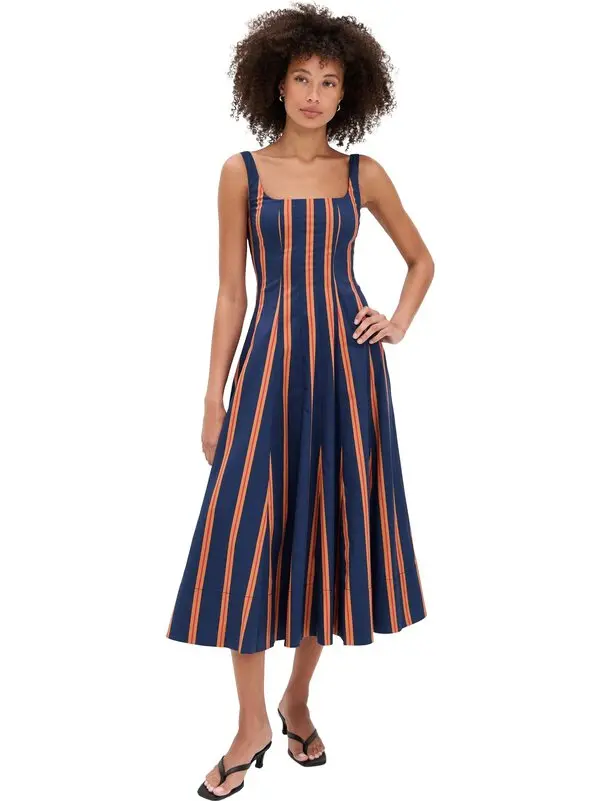 Staud Wells Stripe Midi Dress - Railroad Stripe