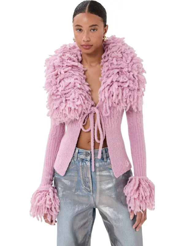 Attico Collared Knit Cardigan - Pink