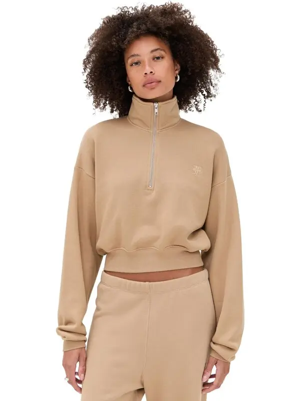 Eterne Cropped Half-zip Sweatshirt - Taupe