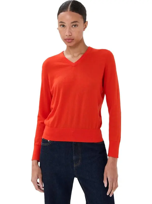 Tibi Mercerized Wool Shrunken V-neck Sweater - Red