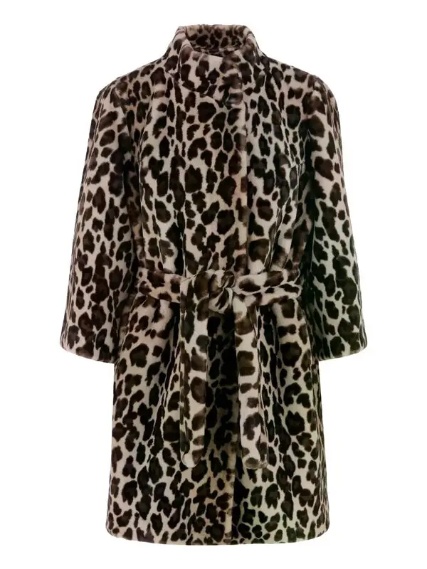UNCOMMON Animal-print Belted Coat - Brown