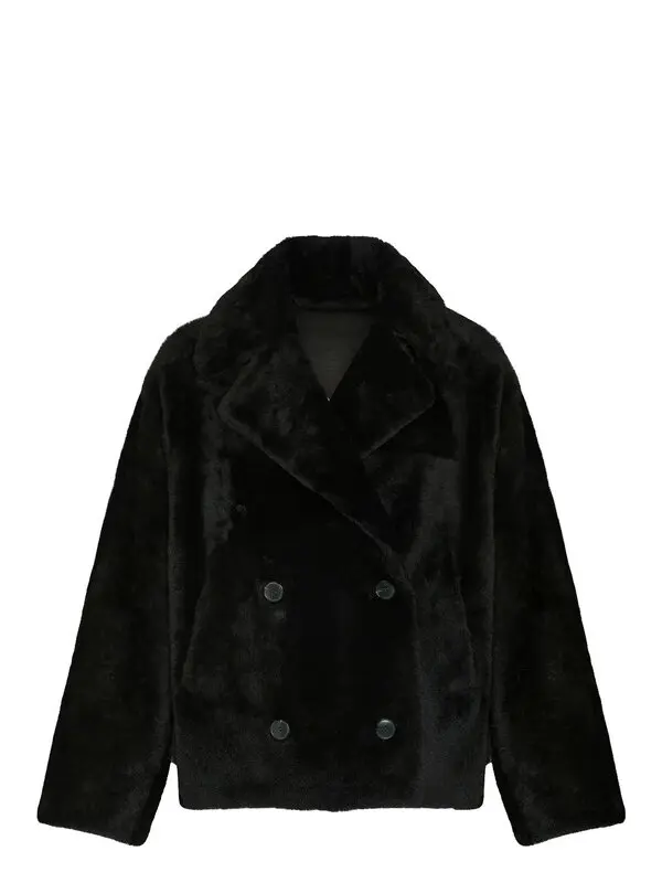 YVES SALOMON Double-breasted Shearling Jacket - Black