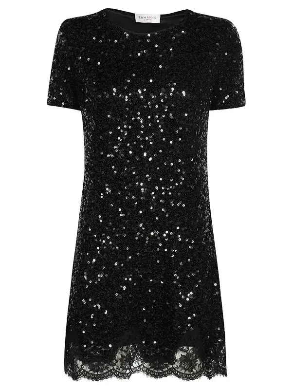 Ermanno Scervino Sequin-embellished Lace-trimmed Mini Dress - Black