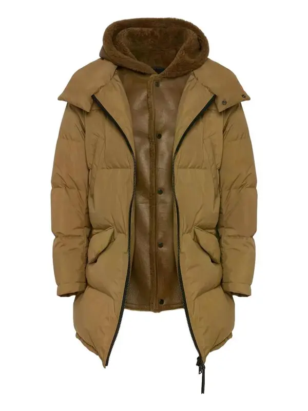 YVES SALOMON Shearling-lined Hooded Down Jacket - A2246 Brown