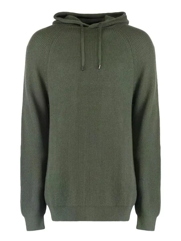 MOORER Ribbed Knit Hoodie - Green