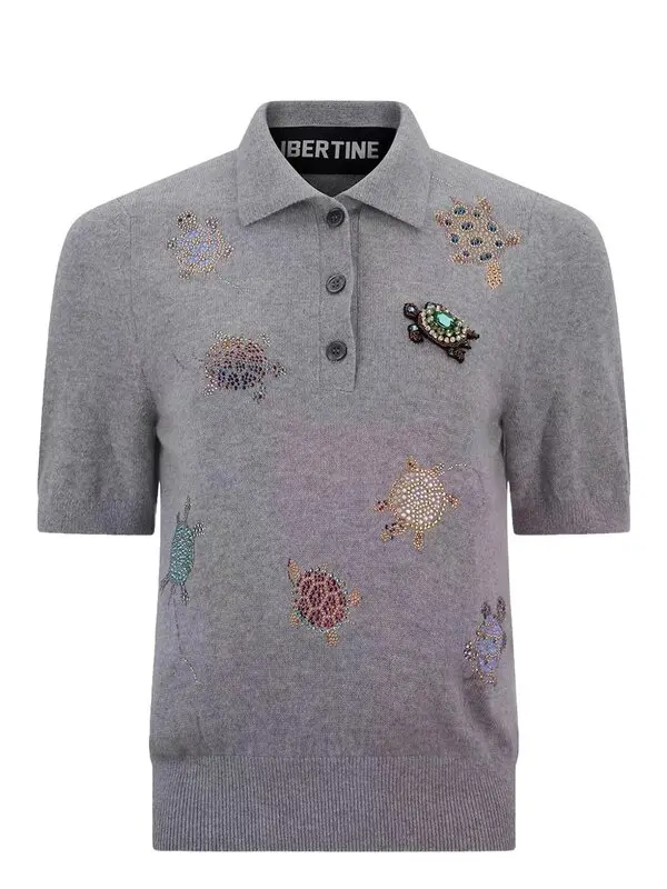Libertine Embellished Turtle Polo Shirt - Grey