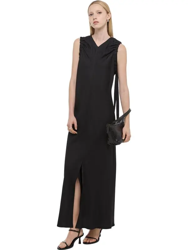 Helmut Lang Bias-cut Maxi Dress With Ruched Armhole - Black