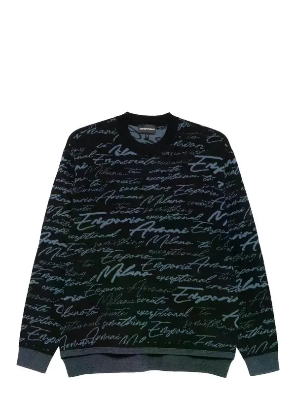 Emporio Armani Script-logo Patterned Sweater - Blue
