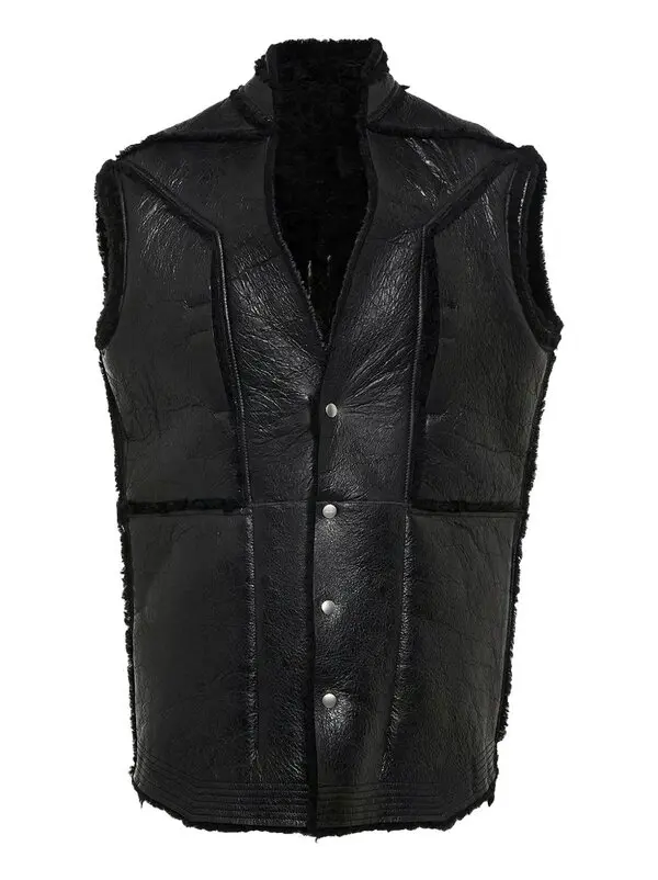 Rick Owens Leather Shearling Gilet - Black