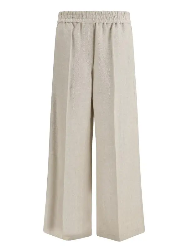 Brunello Cucinelli Wide-leg Elastic Waist Pants - Beige