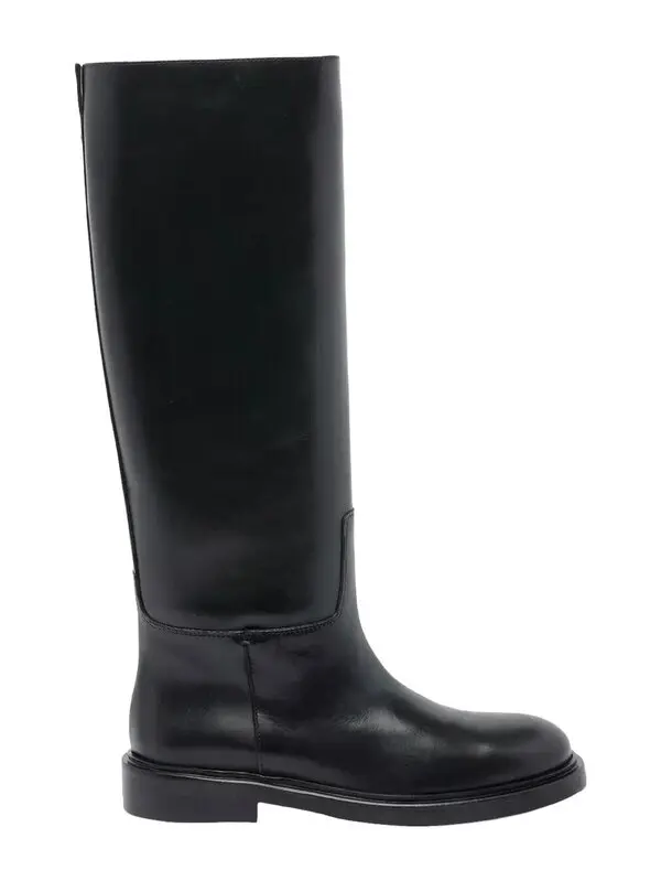 POEVE Round-toe Leather Boots - Black