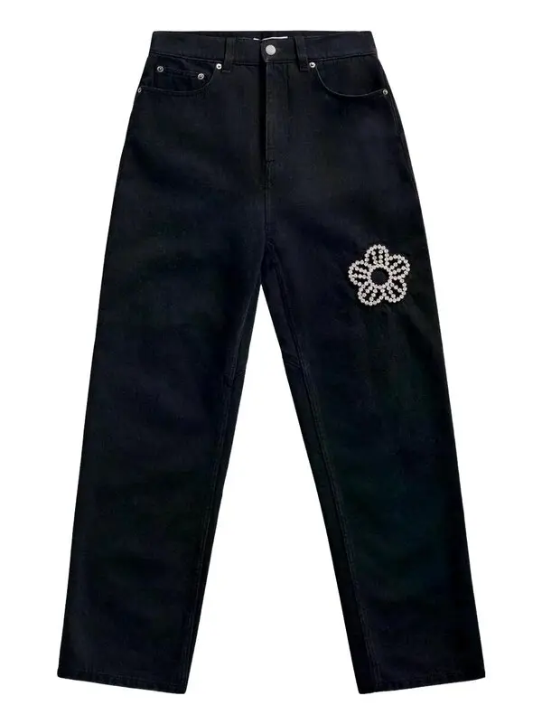 AREA Crystal-flower Jeans - Black