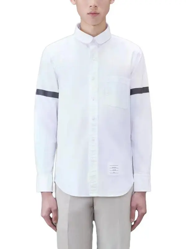 Thom Browne Long-sleeve Logo-appliqué Shirt - White