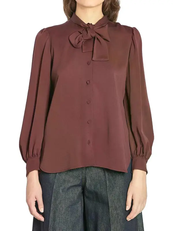 Max Mara Puff-sleeve Bow Blouse - Brown