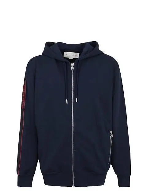 Alexander McQueen Side Logo-print Zip-up Hoodie - Navy Blue