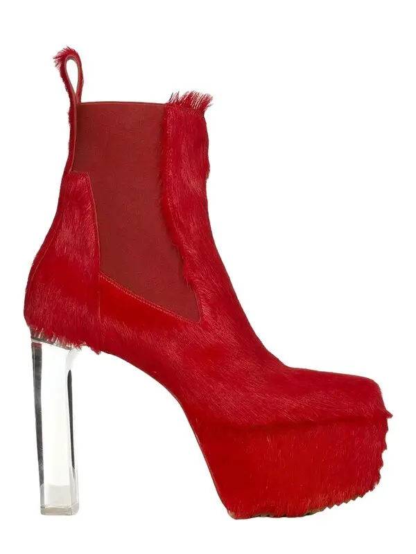 Rick Owens 130mm Calf-hair Platform Boots - Red