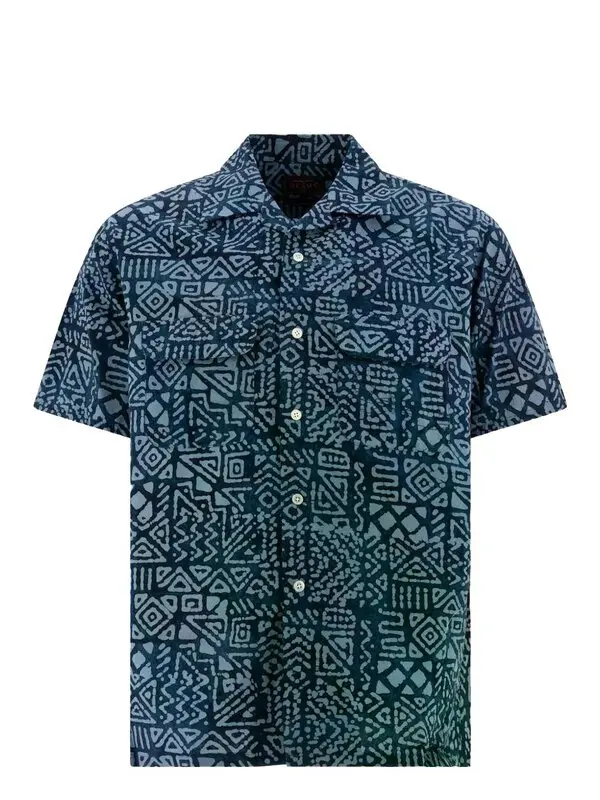 BEAMS Geometric-print Cotton Shirt - Blue